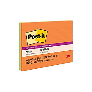 Post-it Super Sticky Notes, 8x6 in, 4 Pads, 2x the Sticking Power, Energy Boost Collection, Bright Colors, Recyclable (6845-SSPL)
