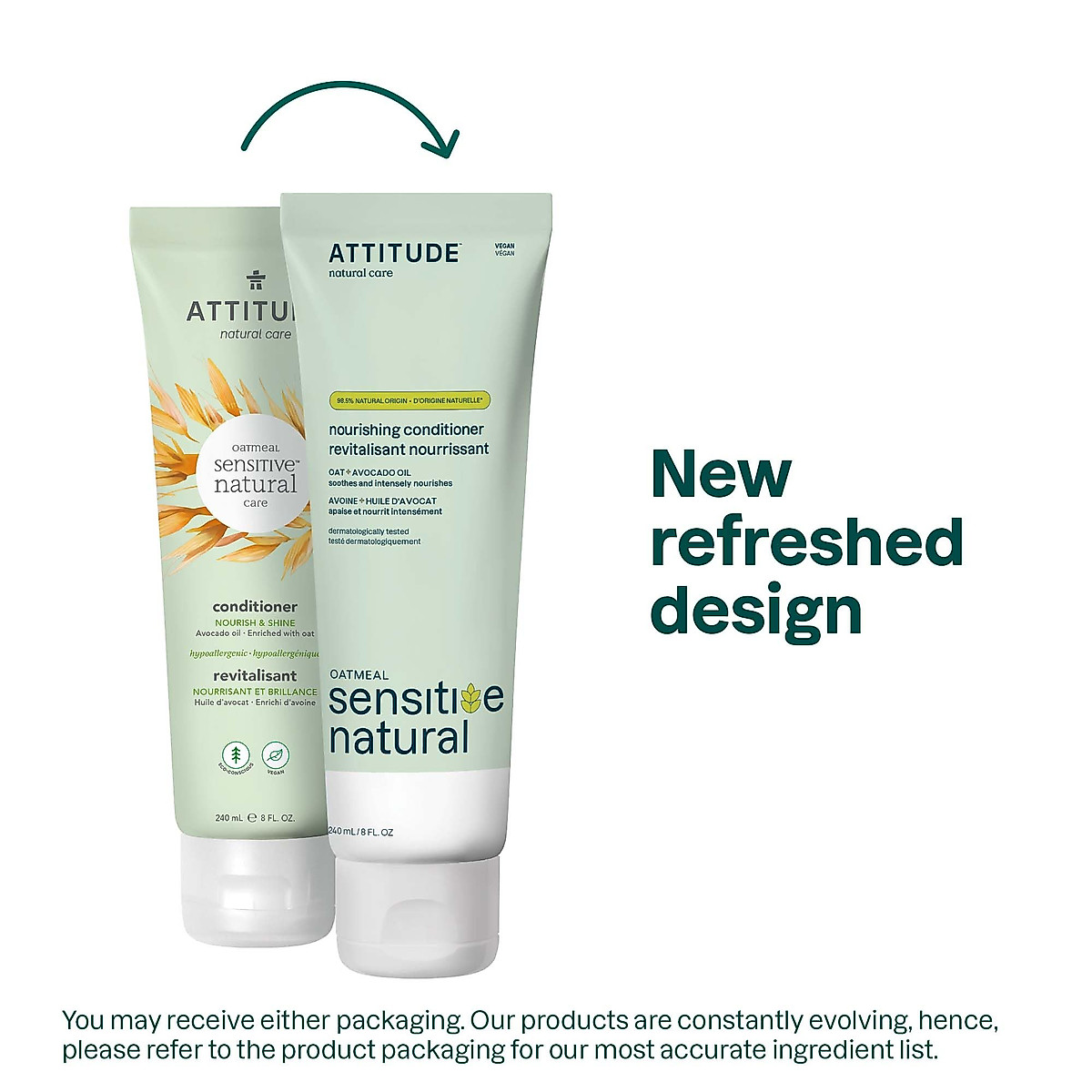 ATTITUDE Hair Conditioner for Sensitive Dry Scalp, Dry and Damaged Hair, Soothing Oat, Naturally Derived Ingredients, Dermatologically Tested, Vegan Detangler, Nourishing, 8 Fl Oz