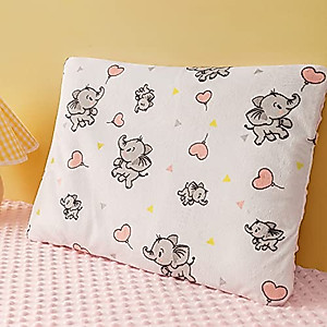 DaysU Baby Pillow for Sleeping with Cute Animal Print & Soothing Raised Dots, Soft Flat Thin Toddler Pillow for Boys Girls Kids 1-3 Year Old Baby Crib Toddler Bed Cot, 13"x19"x0.75", Pink Elephant