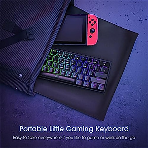 Portable 60% Mechanical Gaming Keyboard, Wired Keyboard with Blue Switches,LED Customization Backlit,61 Keys Ultra-Compact Mini Office Keyboard for PC/Mac/Xbox,Easy to Carry On Trip