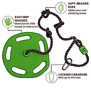Swurfer Disc Tree Swing - Swing Sets for Backyard, Outdoor Swing Playset, Swingset Outdoor for Kids, Easy Installation, Adjustable Heavy Duty Braided Rope, Weather Resistant, Ages 4 & Up,Green