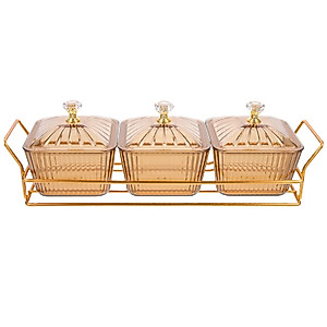 Cabilock Dry Fruit Tray with Lid Divided Snacks Dish Serving Plate Appetizer Plate with Tray Party Nuts Plate Food Storage Box Containers (3-Grid)