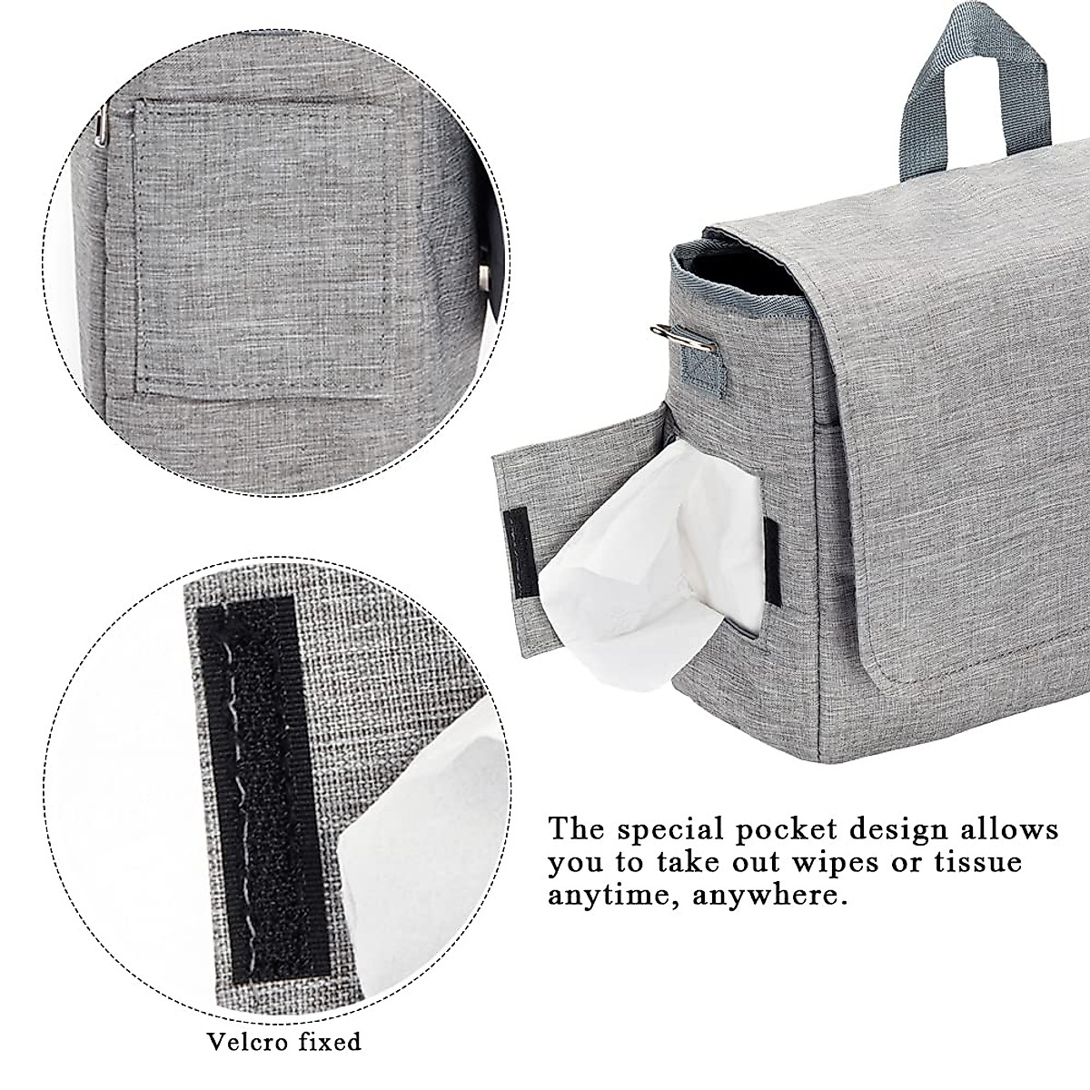 MOMIGO Baby Diaper Caddy Bag - Large Capacity Diaper Caddy Tote Bag Baby Stroller Bag Nursery Storage Bin for Diapers, Wipes & Toys Diaper Bag for Outdoor (Grey)