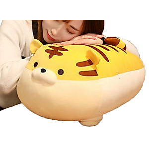 TONGSONG 16 Inch Soft Yellow Tiger Plush Hugging Pillow Cute Stuffed Tiger Animal Plushies Tiger Doll Toy Kids Stuffed Animals Tiger Plush Toys for Birthday, Valentine (Orange)