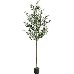 Artifical Tree 6FT Faux Olive Tree for Office Home Decor Fake OliveTree Indoor with Natural Trunk and Lifelike Fruits in a Pot for Housewarming Gift(1 Pack)