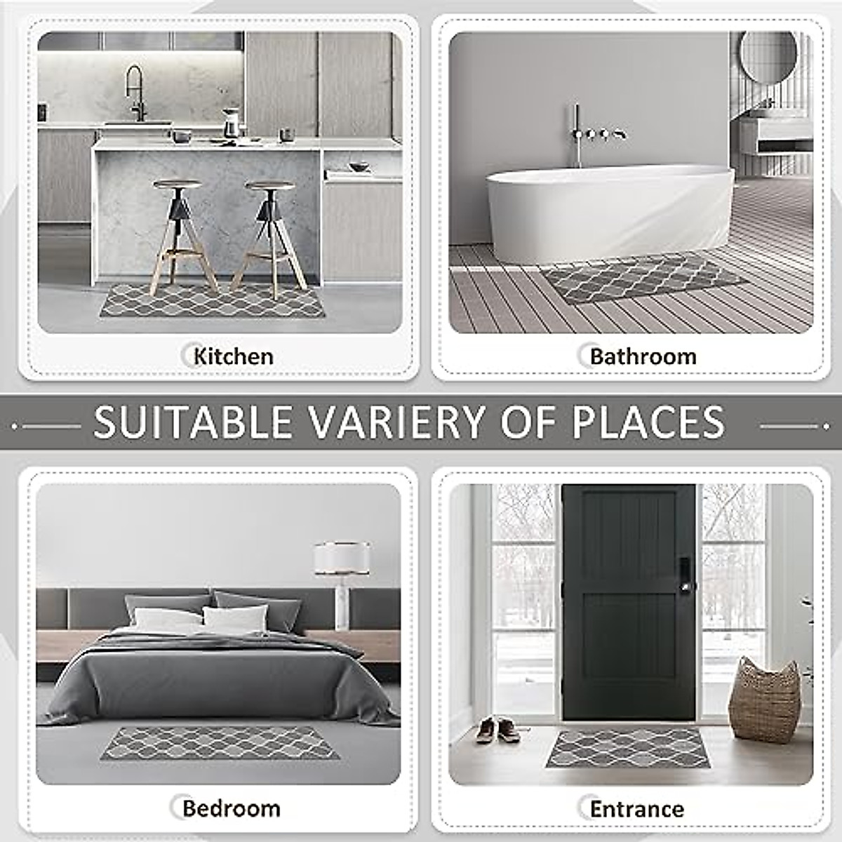 Villsure Kitchen Rugs and Mats, Non Skid Kitchen Runner Rug Absorbent Resist Dirt Kitchen Floor Mat Comfort Standing Mat Made of 100% Polypropylene Machine Washable