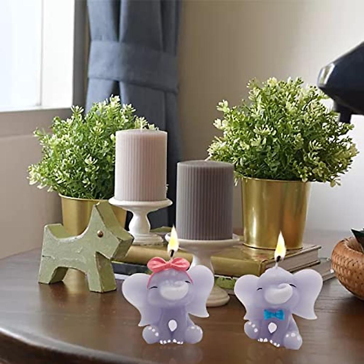 2 PCS Cute Elephant Aesthetic Candles, Trendy Pair Elephants Candle, Handmade Adorable Cute Elephant Baby Shower Cake Topper Candle for Couples Birthday Anniversary Home Party Decor