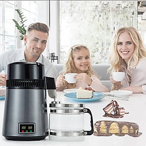 Water Distiller w/ Glass Container;750W,1.1Gal/4L Capacity;Distill Water up to 0.26Gal/1L per Hour and About 6Gal/23L per Day(Dual Temperature Display / Gray)