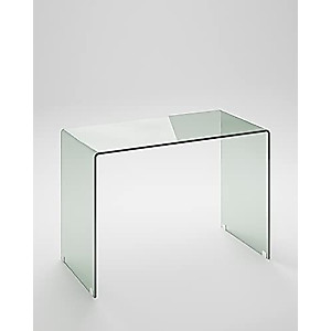 Neos Modern Furniture Bent Glass Computer Desk Rectangular Shaped PC Laptop Workstation Table for Home Office, 43.3&quot L, Clear