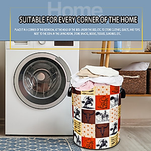 Western Cowboy Laundry Basket Cow Skull Foldable Oxford Cloth Funny Tote Bag Laundry Hamper Clothes Storage Bucket Toy Organizer For Bathroom/Laundry Storage/Bedroom 18.9x16.5 Inch