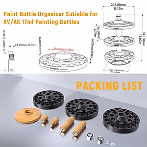 Evemodel Rotatable Paint Organizer Pigment Bottle Spinning Rack Stand Desktop Holder Shelf (3 layers small holes)