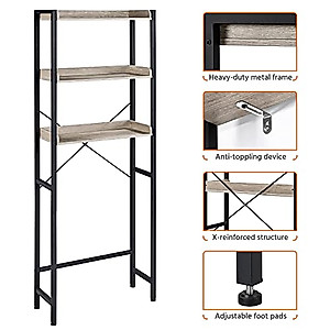 Topeakmart Bathroom Organizer,3-Tier Over The Toilet Storage Wooden Freestanding Bathroom Toilet Space Saving Rack with Metal Frame, 25" L x 10" W x 65" H, Easy Assembly, Gray