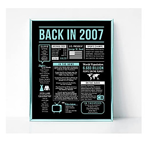 Katie Doodle Teal Sweet 16 Birthday Decorations - Super Cute Centerpiece - Great 16th Birthday Decorations for Girls or Sweet 16 Gifts for Girls Boys - 8x10 inch Back-in 2007 Sign [Unframed] Teal Blue