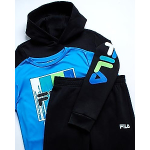 Fila Boys' Active Sweatsuit Set - 3 Piece Performance Hoodie Sweatshirt, Jogger Sweatpants, T-Shirt - Activewear Set (8-12), Size 10, Black