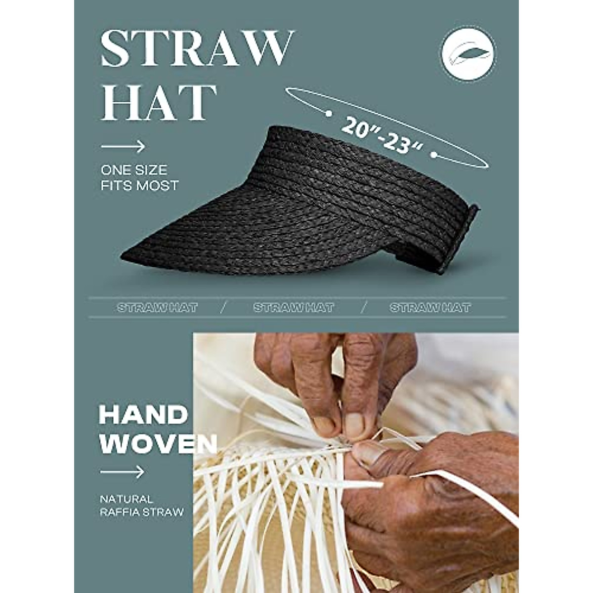 Sun Hat Womens, Straw Hats for Women, Visors for Women Beach Hats for Women Straw Visors for Women Made of Natural Raffia