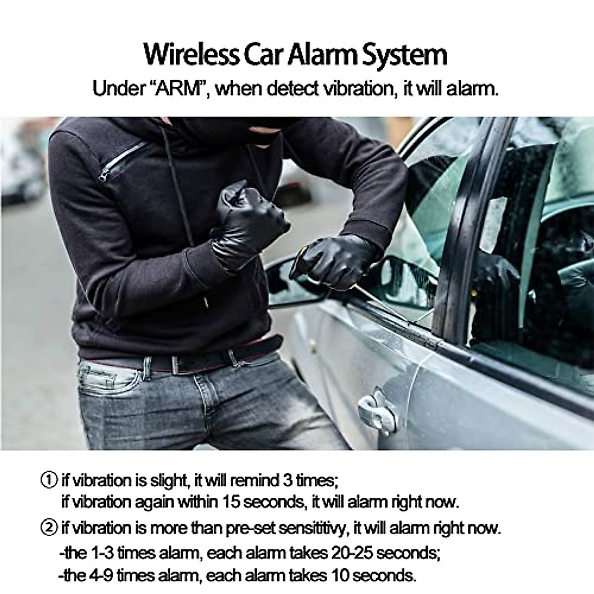 VJOYCAR DIYV1 1-Way Wireless Car Alarm Vehicle Security System Anti-Theft Burglar Vibration Sensor Horn Siren Universal 12V Auto Anti-Theft Protection System Simple DIY Install