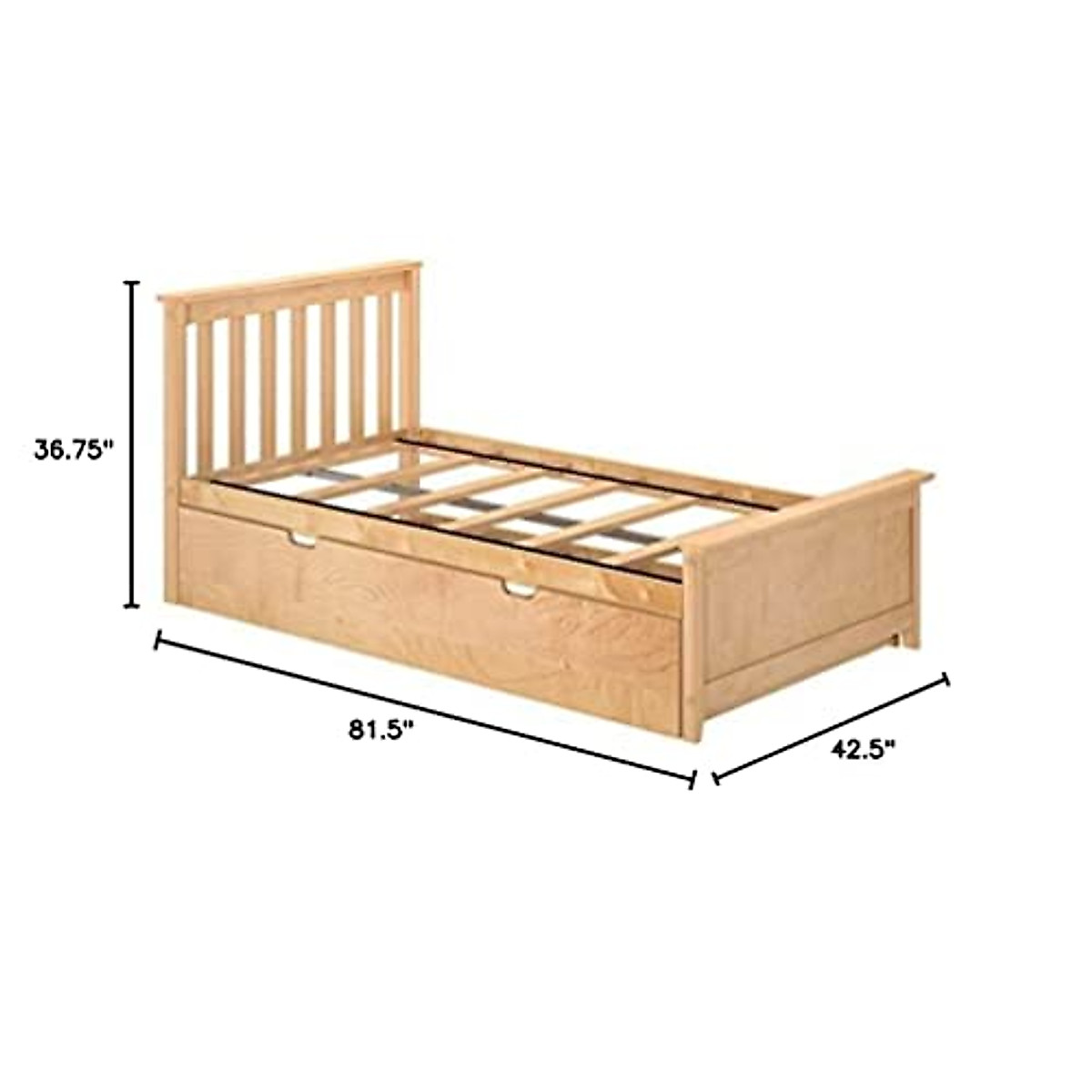 Max & Lily Twin Bed, Wood Bed Frame with Headboard For Kids with Trundle, Slatted, Natural