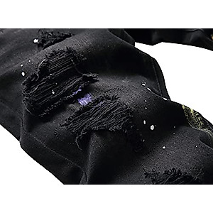 DANT BULUN Men's Ripped Distressed Destroyed Slim Fit Straight Leg Denim Jeans (40, Black060)