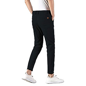 Plaid&Plain Men's Slim Fit Khaki Pants Stretch Cropped Chino Skinny Pants 130201 Black 29