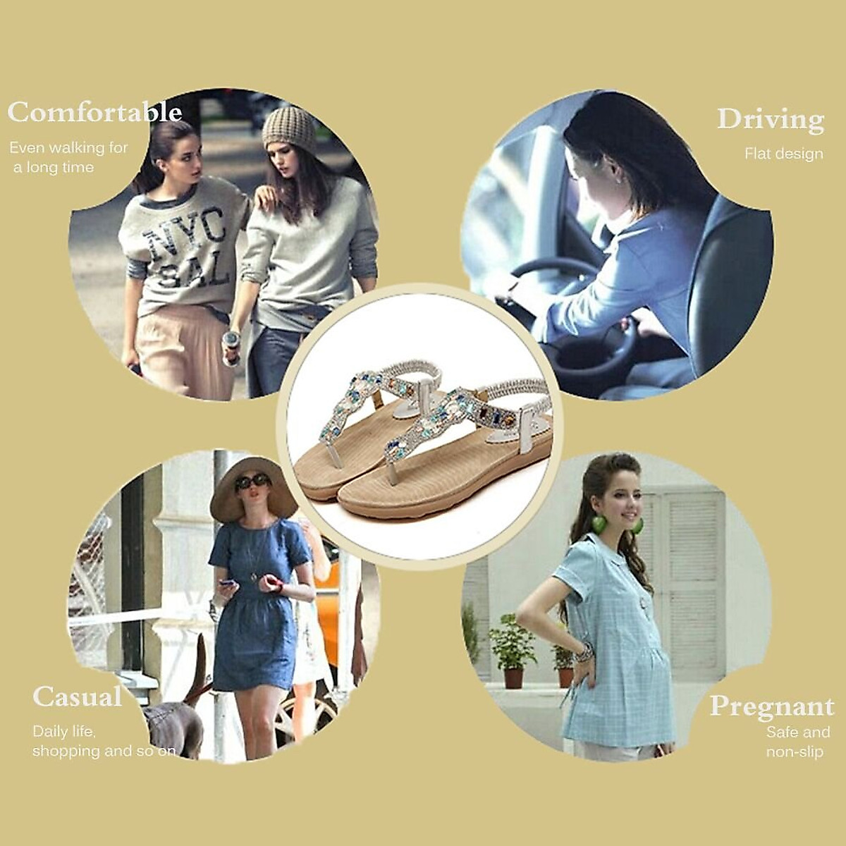 LifePalaza Women's Wedding Sandals Crystal with Rhinestone Beaded Bohemian Dress Flip-flop Gladiator Shoes Plus-size