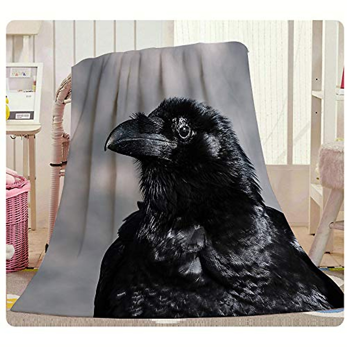 HGOD DESIGNS Raven Throw Blanket,Wild Animal Bird Black Raven Soft Warm Decorative Throw Blanket for Bed Chair Couch Sofa 30"X40"