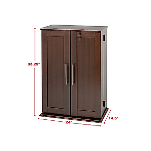 Prepac Espresso Media Cabinet with Doors: Lockable DVD Rack, DVD Storage Shelves, Multi-Purpose Media Storage, High-end Storage Cabinet