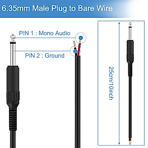 DKARDU 1/4 Inch Jack 6.35mm Mono Male Plug for Guitar/Speaker/Microphone Audio Cable, 2 Pole Terminal Female Solderless Screw Converter Adapter Replacement Repair Plug, 4 PCS