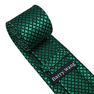 Barry.Wang Mens Ties Silk Tie Pocket Square Cufflinks Set Woven Designer Emerald Green