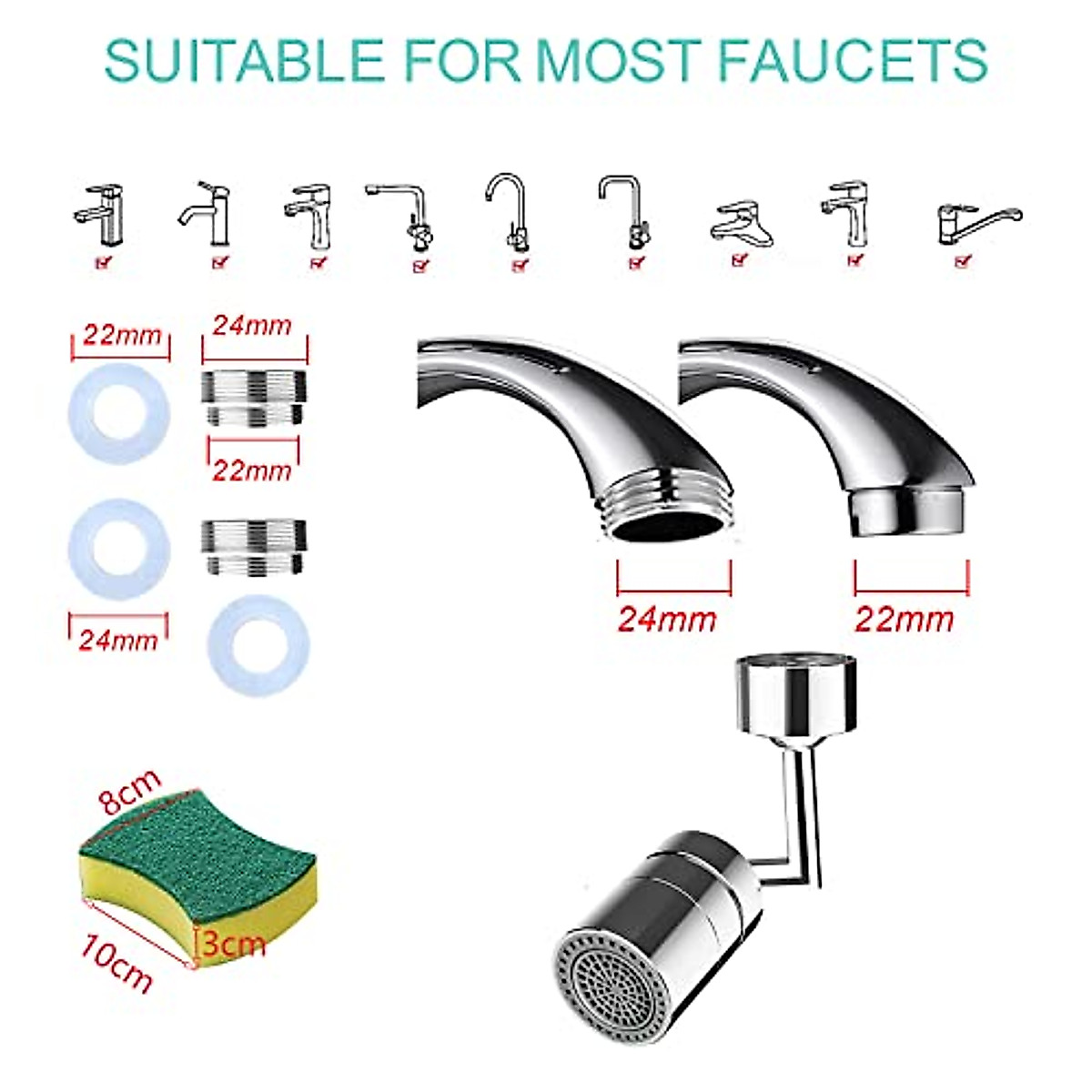 2 Mode 720 Degree Swivel Universal Faucet Splashback Sink Attachment, Kitchen and Bathroom Faucet Extender, Faucet washface Adapter（1pcs）