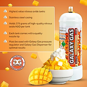Galaxy Gas Mango Smoothie Flavor Whipped Cream Dispenser Cartridge Tank, Nitrous Oxide 0.6L 375 Gram Whip Cream Charger, Whipped Cream Cartridge, N2O Charger Tank, 1 Cylinder