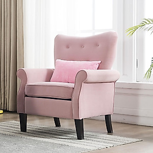 Artechworks Tufted Upholstered Accent Arm Chair, Comfy Single Sofa Club Chair for Living Room, Bedroom, Home Office, Hosting Room,Pink