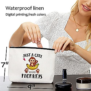 Monkey Makeup Bag Monkey Gifts for Women Girls Monkey Stuff Merch Animal Lover Breeder Funny Birthday Christmas Gift Ideas for Teens Daughter Sister Bestie Friends Niece Just A Girl Who Loves Monkeys