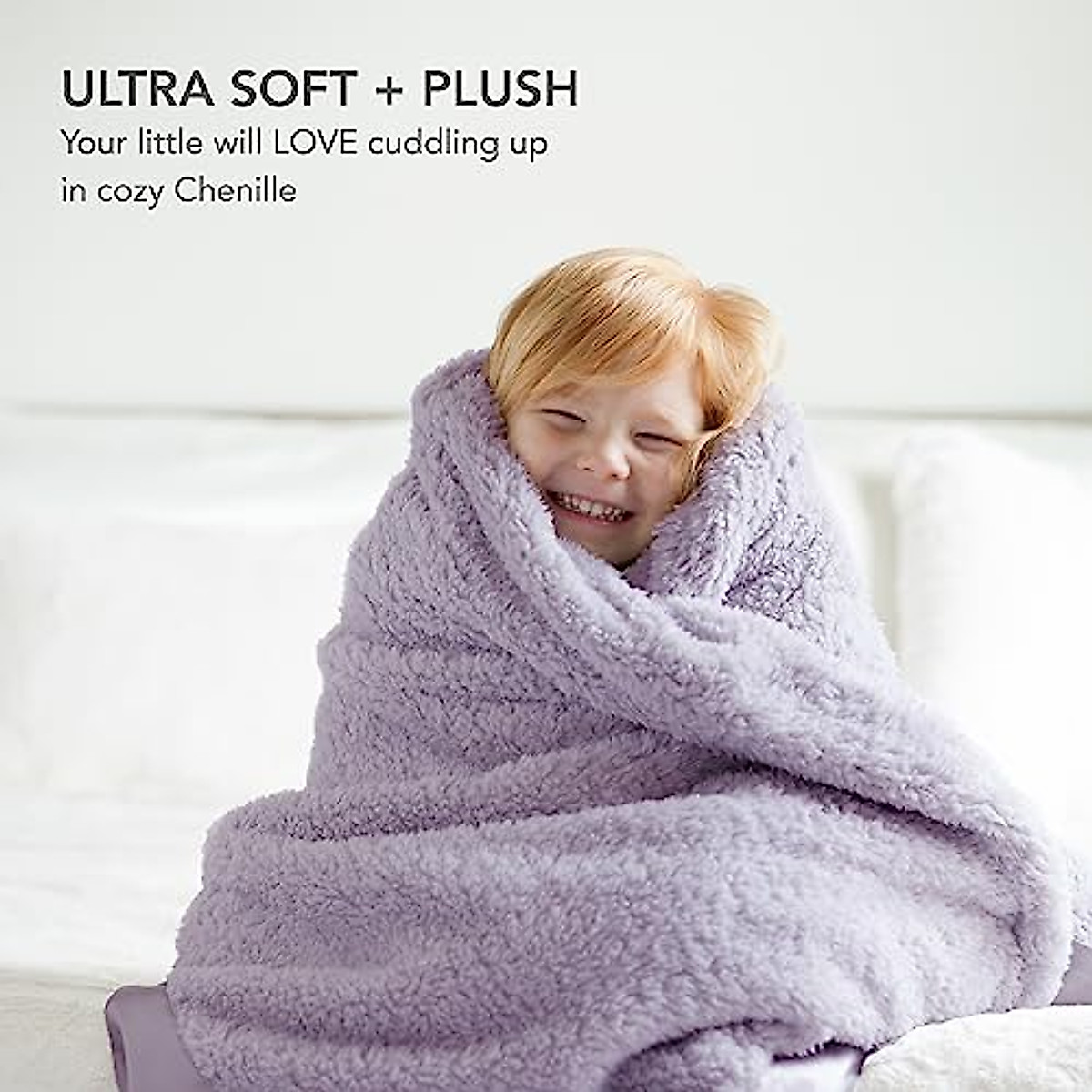 Little Giraffe Baby Blanket - Chenille Soft Blanket with Satin Trim - Baby Stroller Blanket - Newborn Baby Essentials & Baby Gifts - 29x35 - Lavender