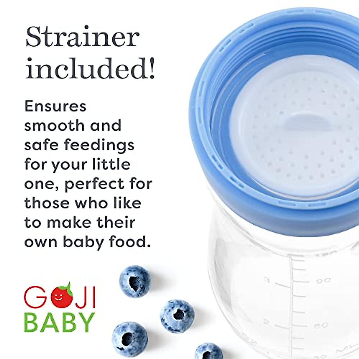 Goji Baby - 4 oz Silicone Baby Food Dispensing Spoon - 4 Pack - Great for 4+ Month Infants - Includes Stopper - Easy to Use and Mess-Free - Precise Food-Release Feeder - Great for Travel (Blue)