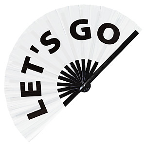 Let's go hand fan foldable bamboo circuit hand fan funny gag slang words expressions statement gifts Festival accessories Rave handheld Circuit event fan Clack fans (White)