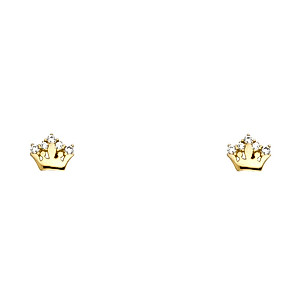 14k Yellow Gold Crown Stud Earrings with Screw Back