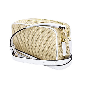 Michael Kors 35T0GWQC1W Kenly Small Camera Straw Python Capsule Optic White Gold hardware Women's Crossbody