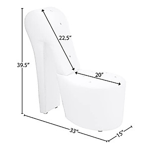 Best Master Furniture High Heel Faux Leather Shoe Chair with Crystal Studs, White