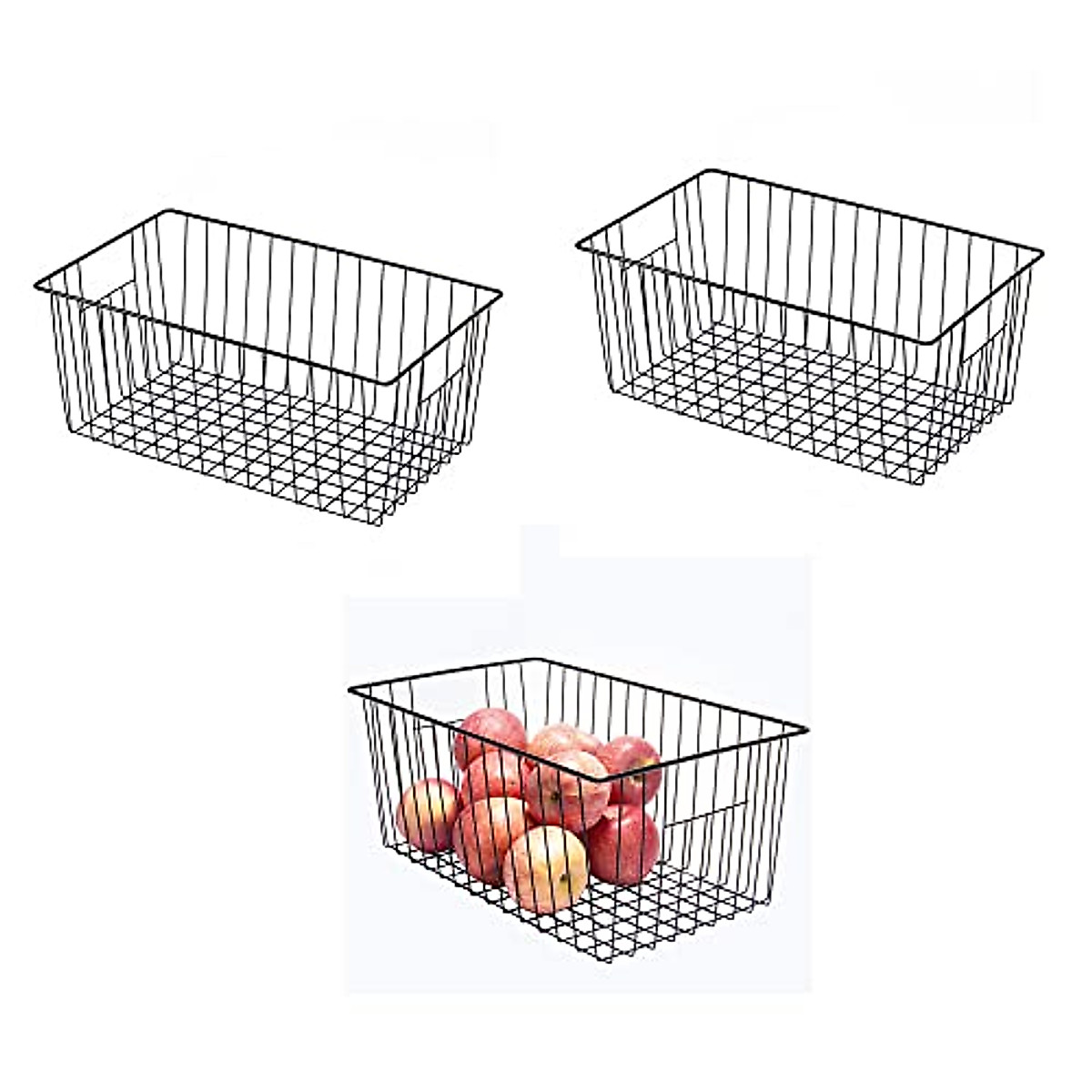 16inch Freezer Wire Storage Organizer Baskets, Household Refrigerator Bins with Built-in Handles for Cabinet, Pantry, Closet, Bedroom