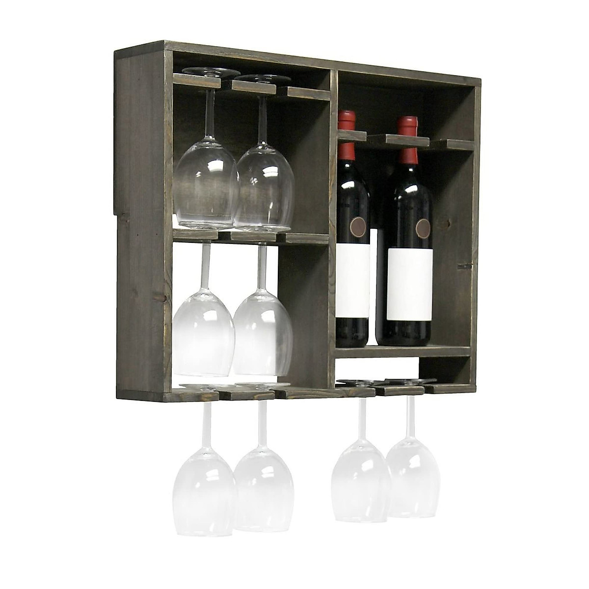Elegant Designs HG1020-RGY Bartow Wood Shelf with Glass Holder Wall Mounted Wine Rack, Rustic Gray