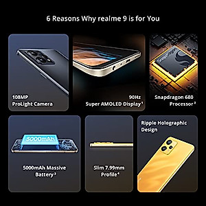 realme 9 (4G) Dual SIM 128GB ROM + 6GB RAM (GSM only | No CDMA) Factory Unlocked 4G/LTE Smartphone (Meteor Black) - International Version