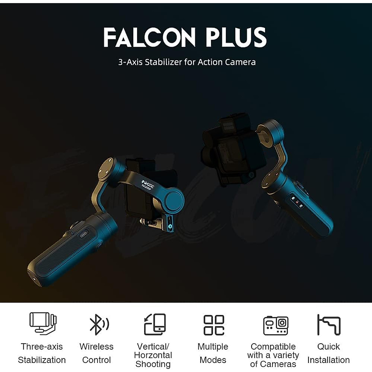 INKEE Falcon Plus Action Cameras Gimbal Stabilizer, 9H Battery Life Wireless Control USB-C Universal Charging Compatible with GoPro 10/9/8/7/6/5 Osmo Action Insta 360, GoPro Media Mode