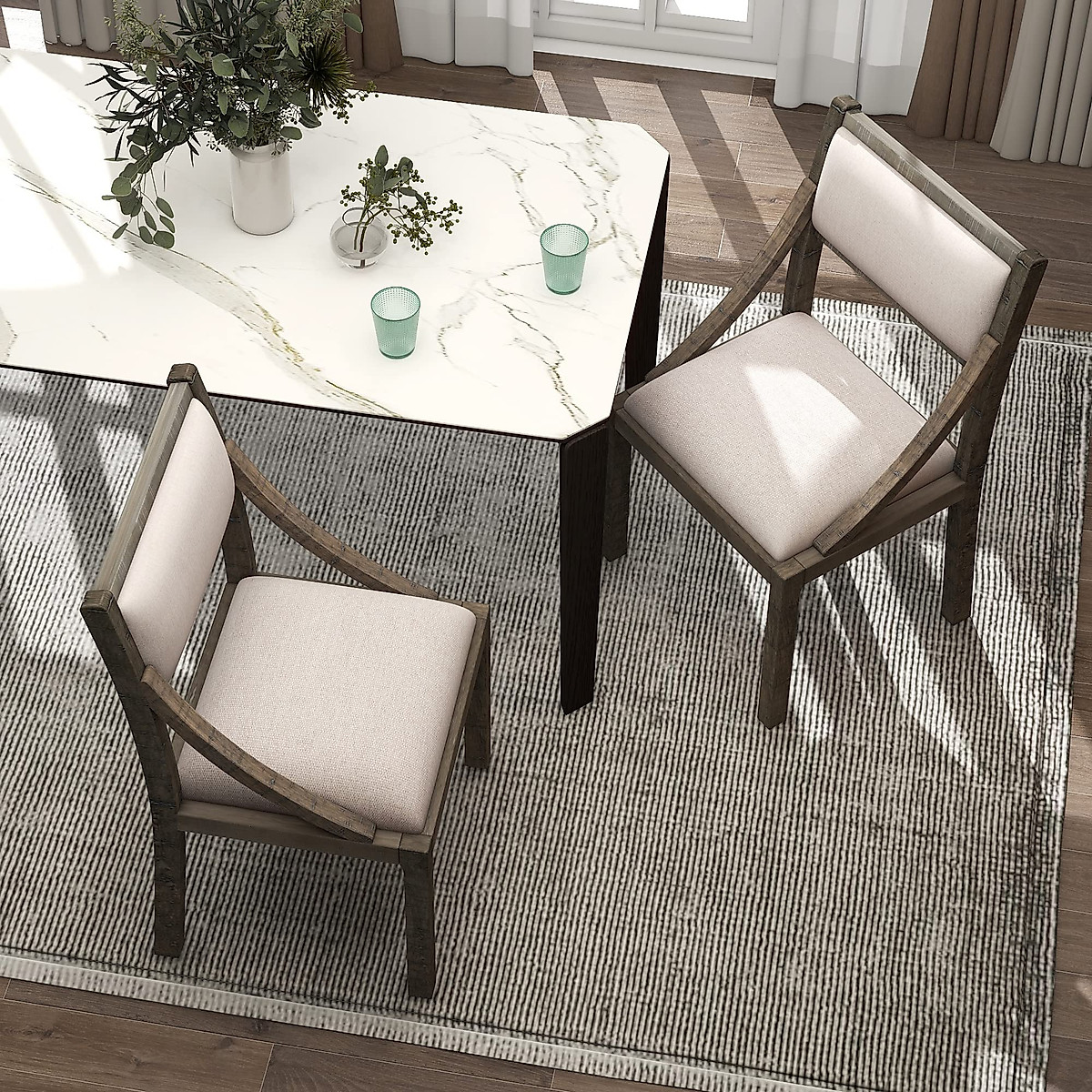 Merax (Natural Wood Wash 2-Piece Wooden Farmhouse Durable Legs for Kitchen Dining Room, Set of 4, Table Set-2 Chairs