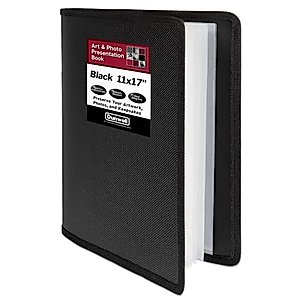 Dunwell Art Portfolio 11x17 - (Black) Large Portfolio Folder for Artwork, 11 x 17 Art Folder has 24 Pockets, Display 48 Pages, Portfolio Album for Artwork Storage, Presentation Book with Clear Sleeves