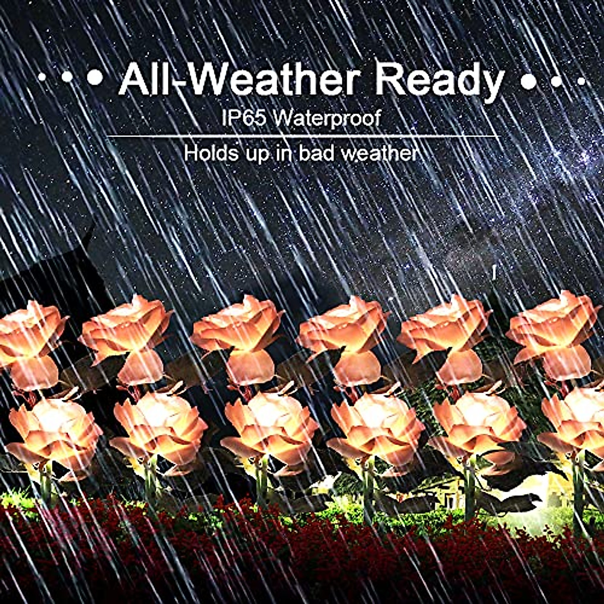 MIKK Solar Garden Stake Flower Lights, 2pack Outdoor Decorative Floral Lights, LED Artificial Waterproof Yard In-Ground Lights Lights for Garden Lawn Patio Backyard.（Pink Rose）