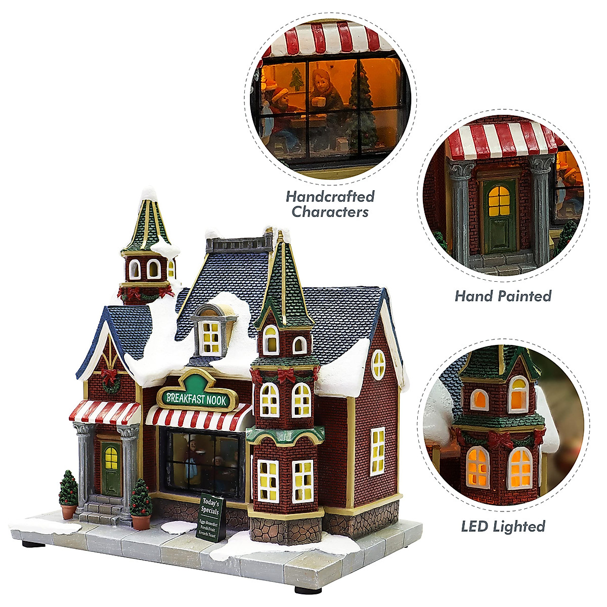 MOMENTS IN TIME Resin Christmas Village Building, Breakfast Nook with LED Lights and Christmas Music - Battery Operated (not Included) (Optional 4.5V Adapter not Included)