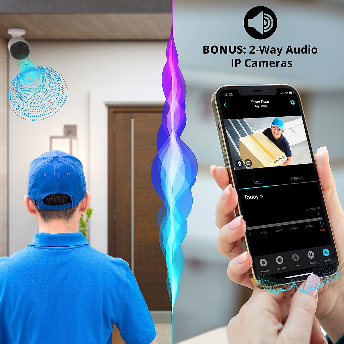 Night Owl Expandable 12 Channel Wired Bluetooth DVR with (8) Wired BNC and (2) Wired IP 4K UHD Spotlight Cameras and 2TB Hard Drive