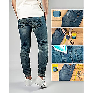 ZEFFFKA Premium Quality Denim Iron-on Jean Patches Inside & Outside Strongest Glue 100% Cotton Assorted Shades of Blue Black Repair Decorating Kit 10 Pieces Size 4-1/4" by 3-3/4" (9.8 cm x 10.8 cm)
