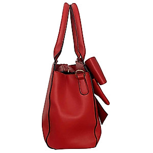 Rullar Women 2Pcs Handbag Set Bow-Knot Satchel Top-handle Crossbody Bag Tote Wallet Purse with Heart Pendant Red