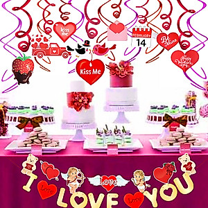 Valentine's Day Hanging Decoration Set, Valentines Day Hanging Conversation Hearts Swirls and Banner, Ceiling Hanging Cards Dangling Window Wall Decor-Valentine's Day Party Decorations Supplies